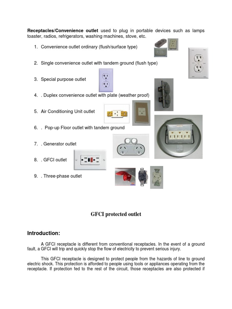 Types of Convenience Outlets Explained | PDF | Electric Power | Components