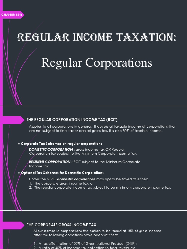 Regular Corporate Income Tax Overview | PDF | Gross Income | Income Tax