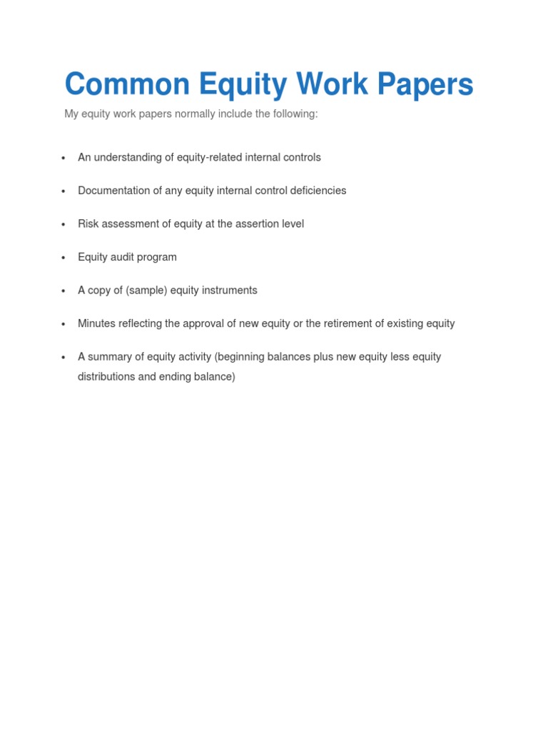 Common Equity Work Papers | PDF
