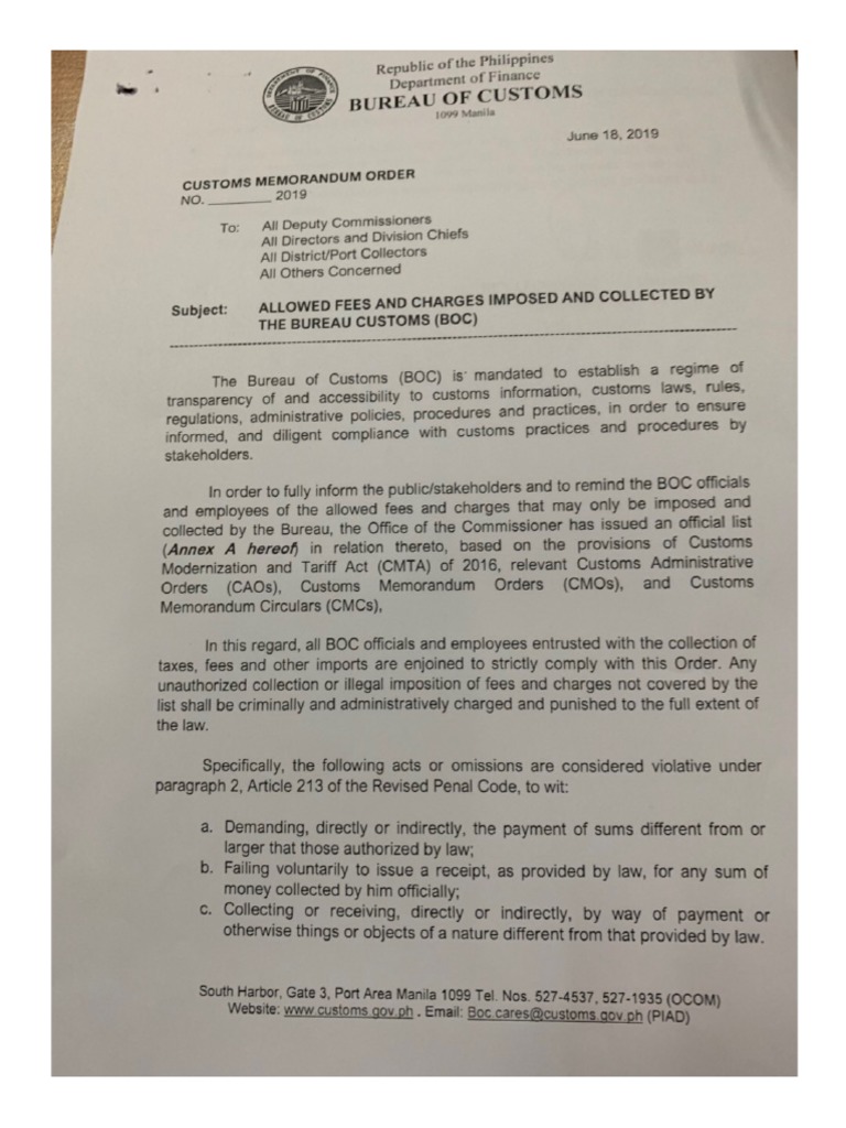 Bureau of Customs CMO 30-2019 | PDF | Criminal Law | Criminal Justice