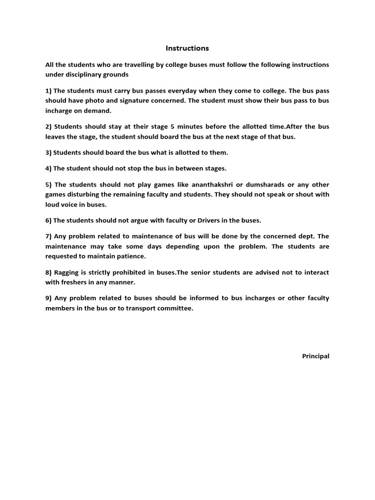 Bus Instructions To Students | PDF