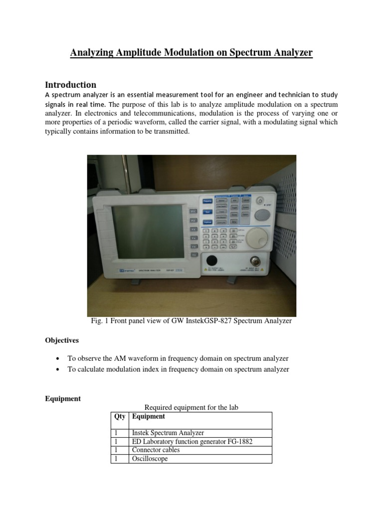 AM Modulation Analysis with Spectrum Analyzer | PDF | Modulation | Spectrum