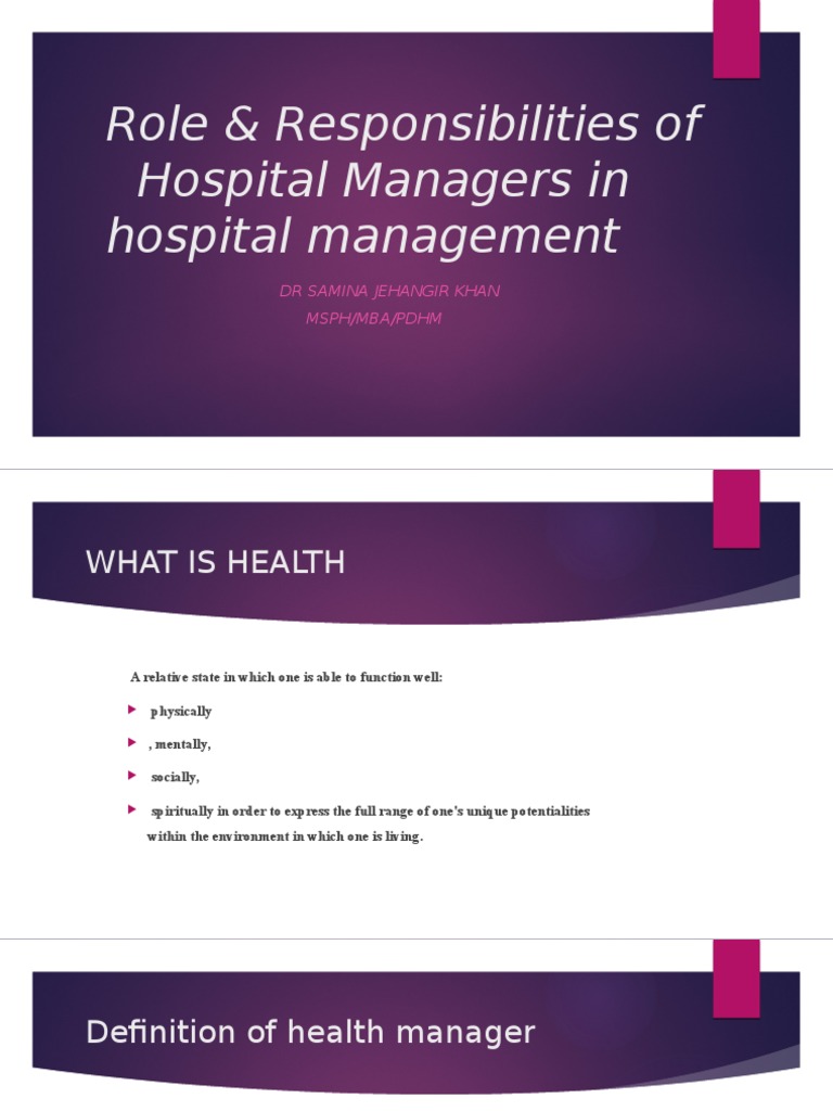 Role of Hospital Managers (39 | PDF | Health Care | Hospital