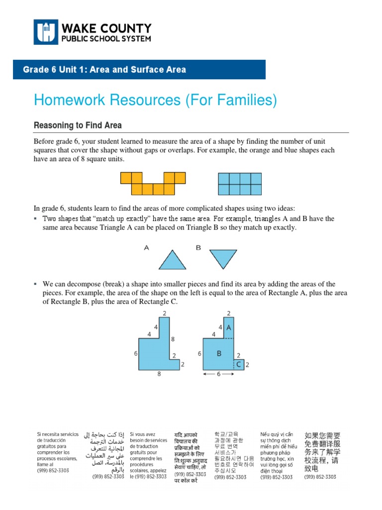 Wcpss - Grade 6 Unit 1 Area and Surface Area 1 | PDF | Area | Rectangle