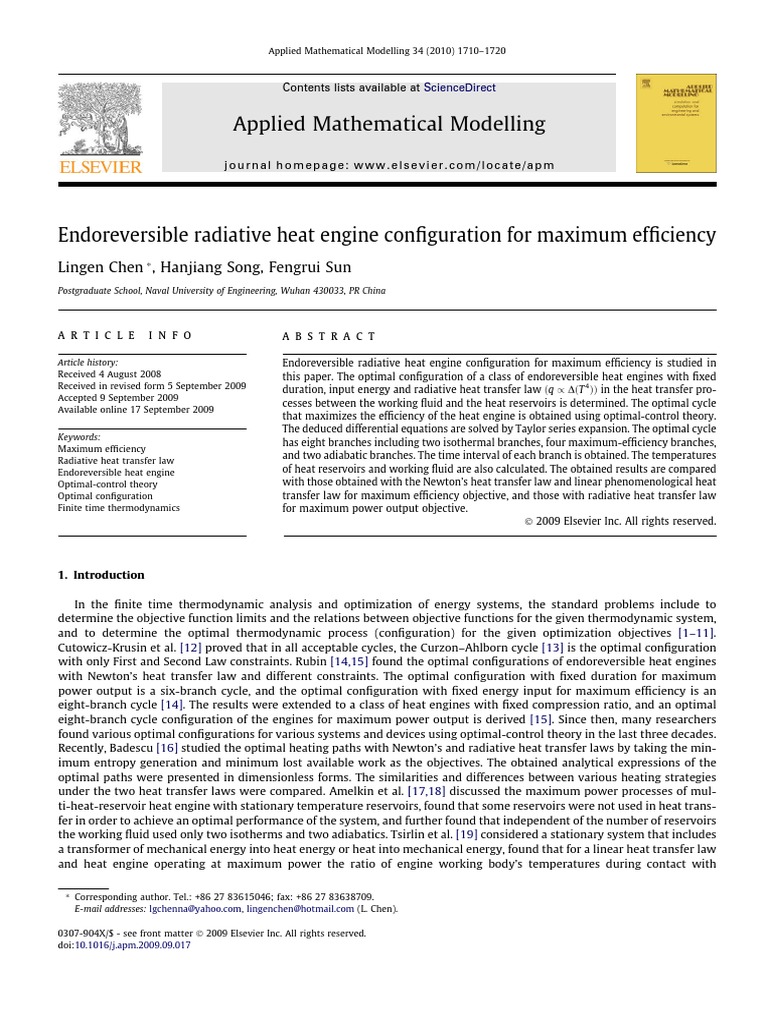 Endoreversible Radiative Heat Engine Configuration For Maximum Efficiency | PDF | Heat ...