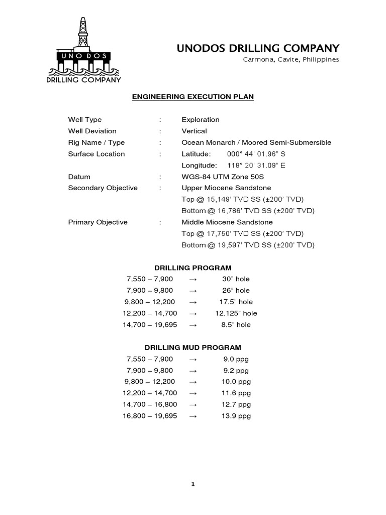 Engineering Execution Plan | PDF | Casing (Borehole) | Oil Well