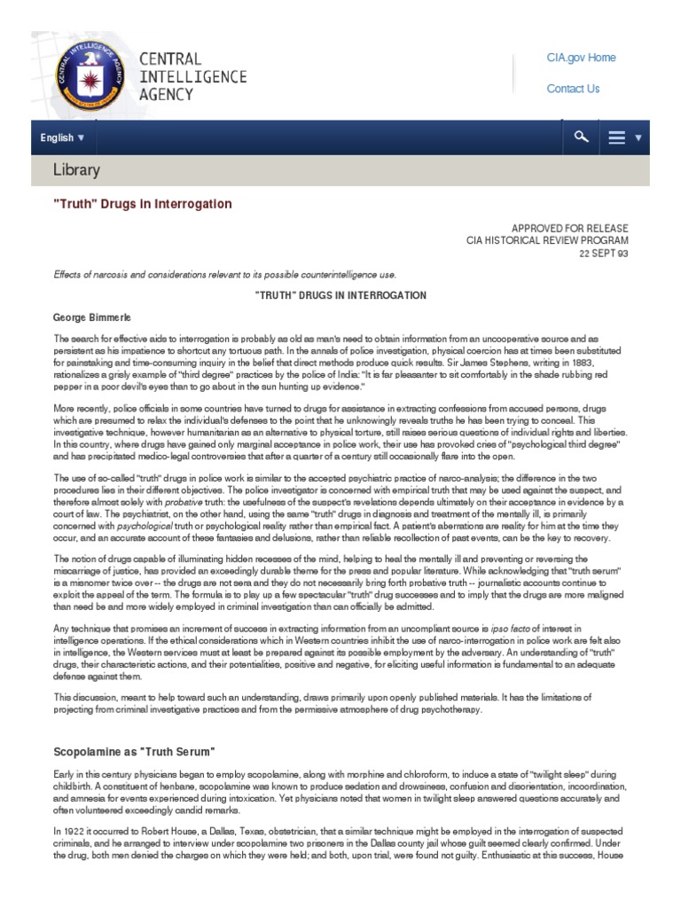 CIA Gov Library Center For The Study of Intelligence Drugs Ineffective ...