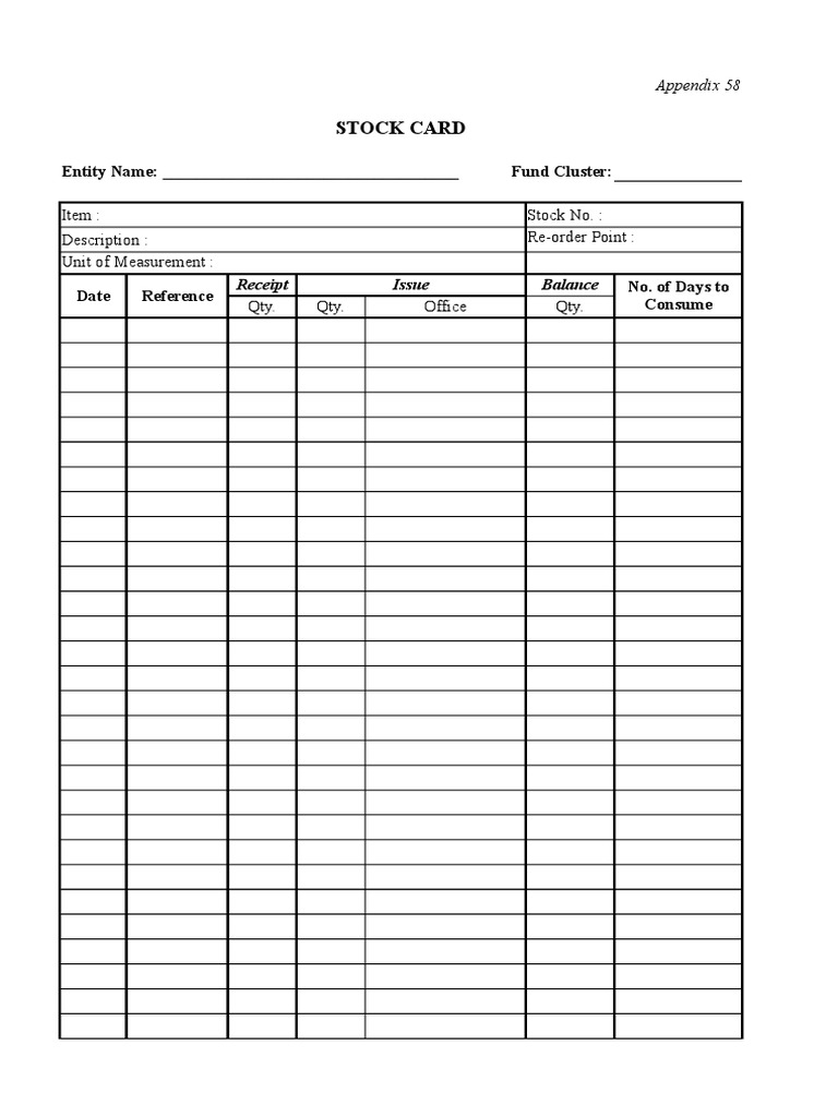 Stock Card: Entity Name: - Fund Cluster | PDF | Inventory | Receipt