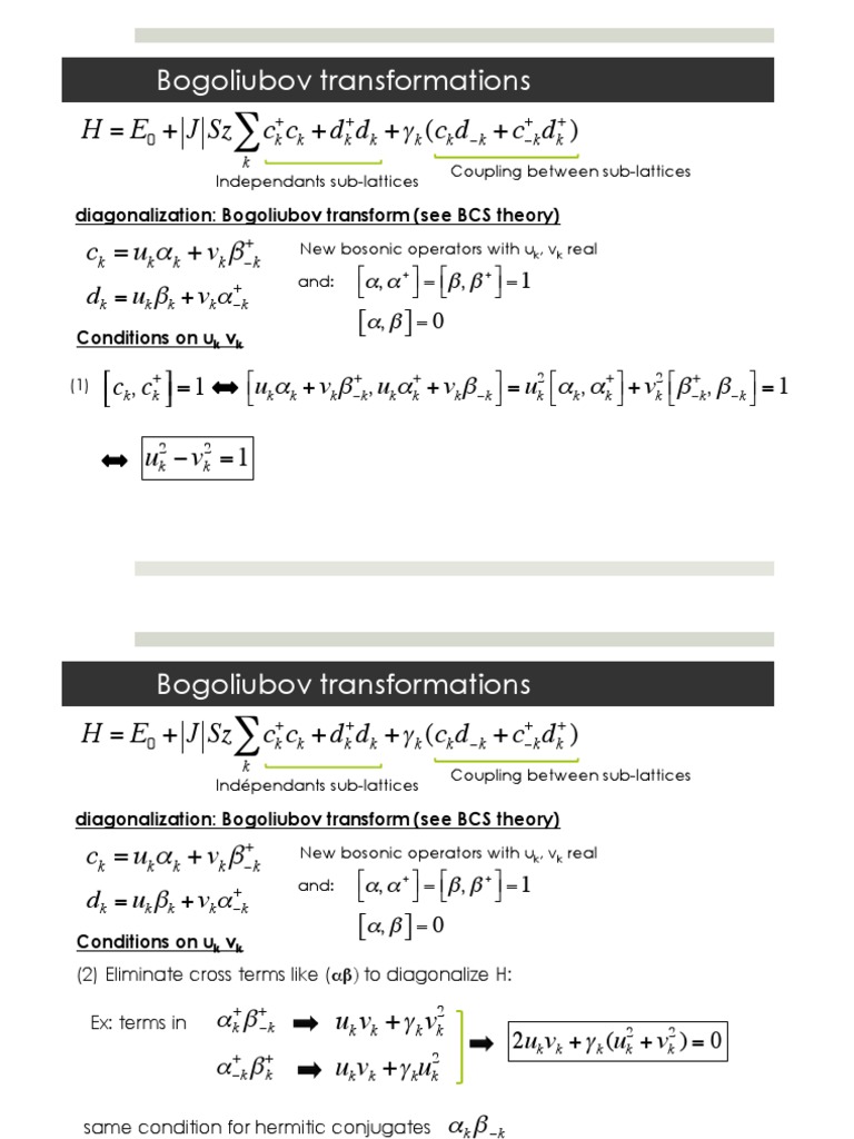 Bogoliubov Transformations: + J SZ + D + (C + C) | PDF | Quantum Field ...