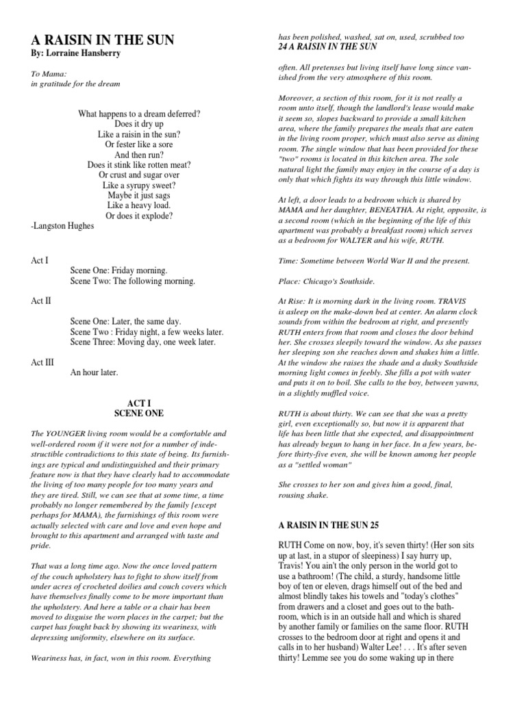 A Raisin in the Sun: Act I Overview | PDF