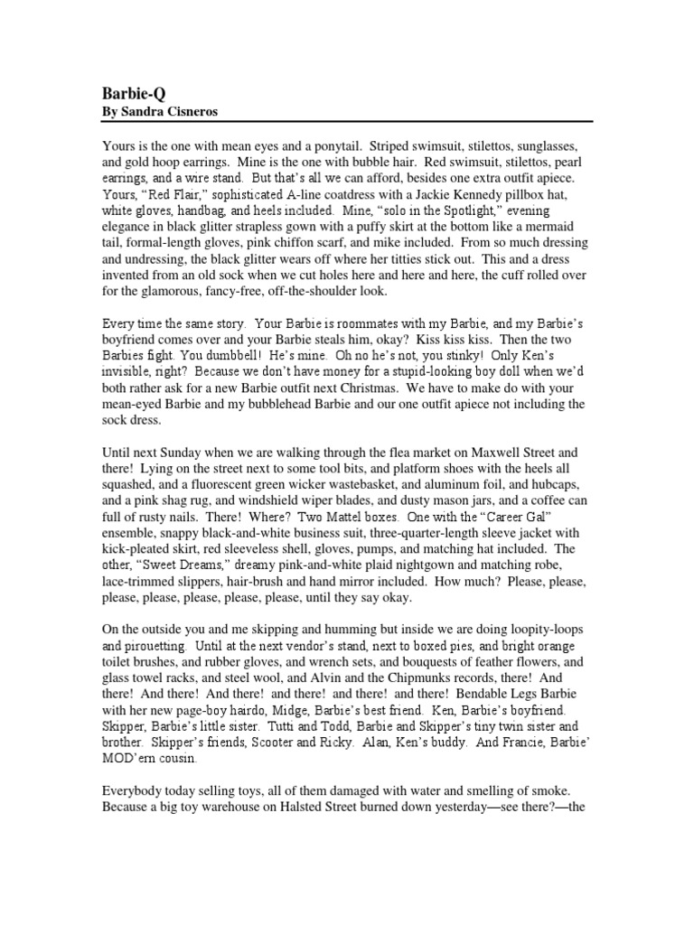 Barbie-Q: by Sandra Cisneros | PDF | Barbie | Fashion