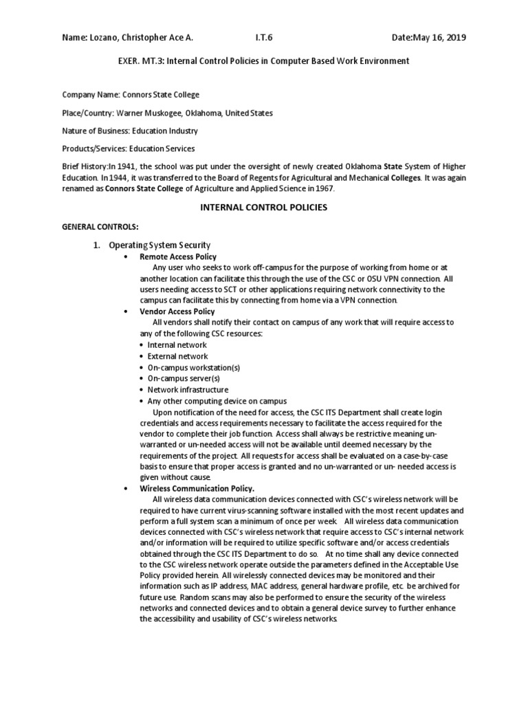Internal Control Policies | PDF | Information Security | Computer Network