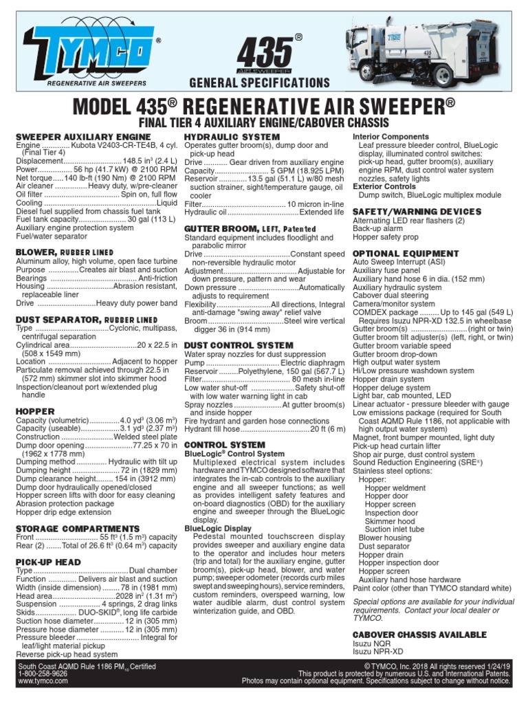 Tymco 435 - 435 Cabover FT4 Gen Specs 2019 | PDF | Engines | Truck