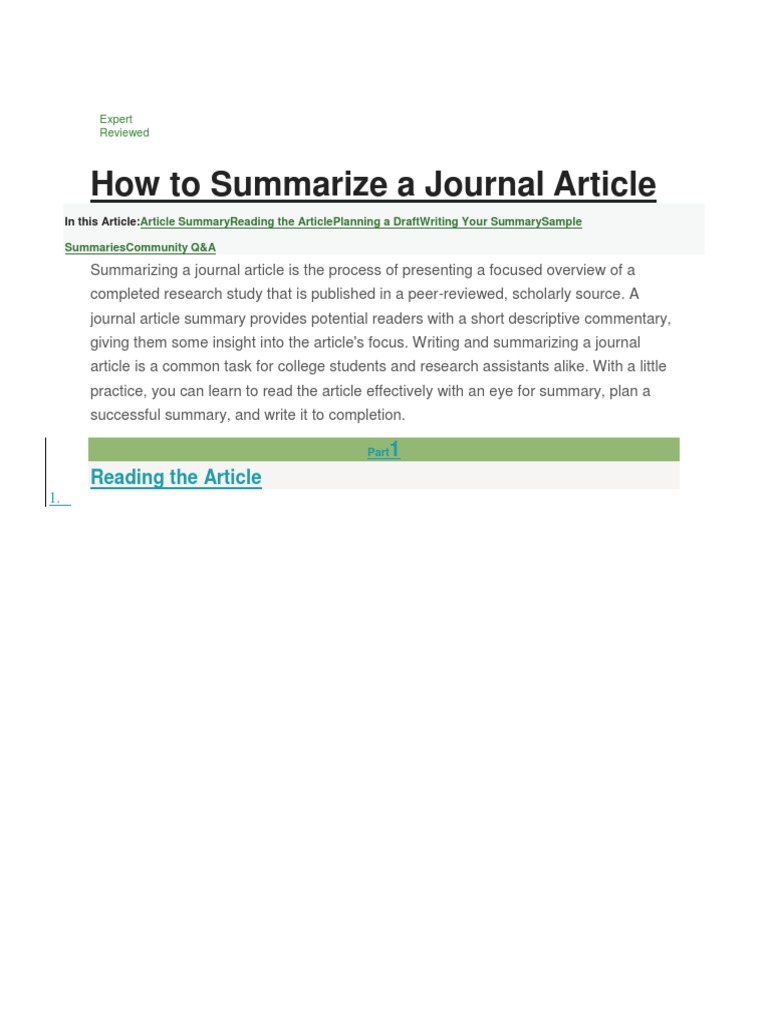 How Summerize An Artical | PDF | Abstract (Summary) | Academic Journal