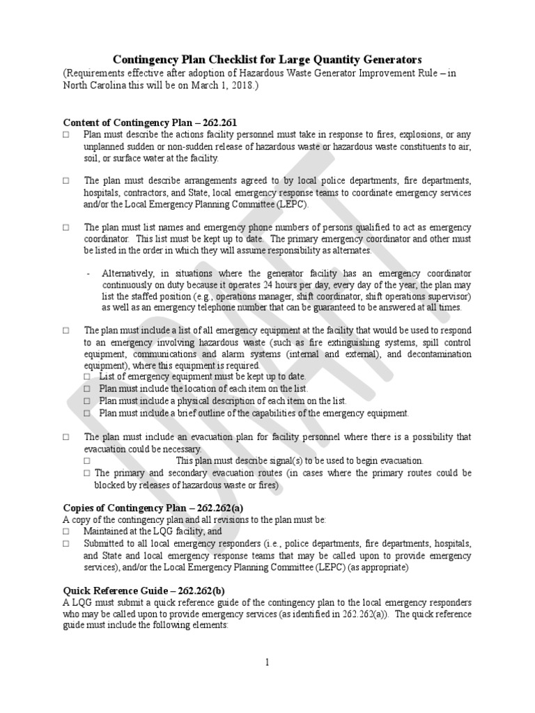 Contingency Plan Checklist With Arrangements - HWGIR | PDF | Emergency | Hazardous Waste