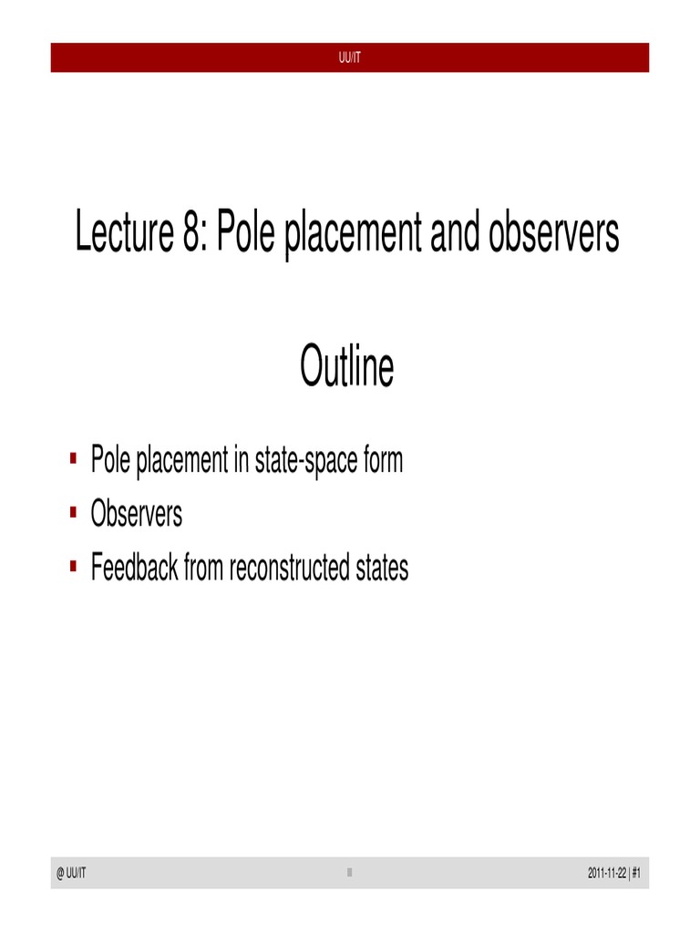 Lecture 8: Pole Placement and Observers P Outline Outline | PDF ...