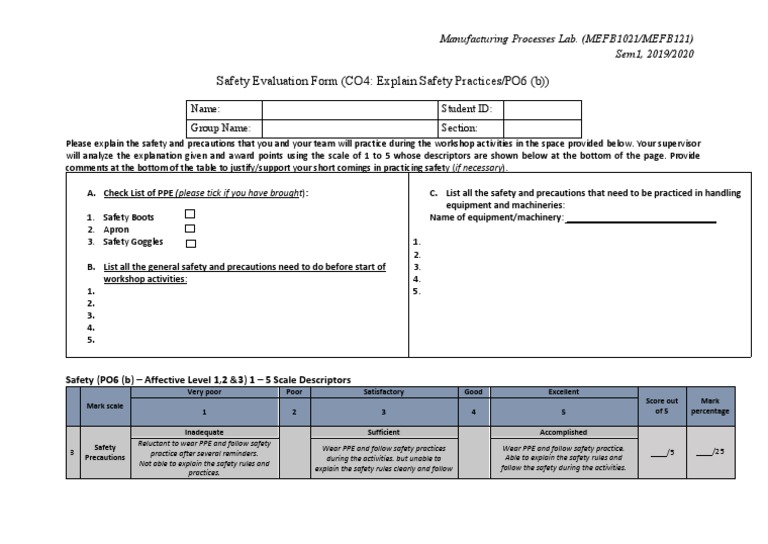 Safety and Precautions Form S1 19 20 | PDF | Business