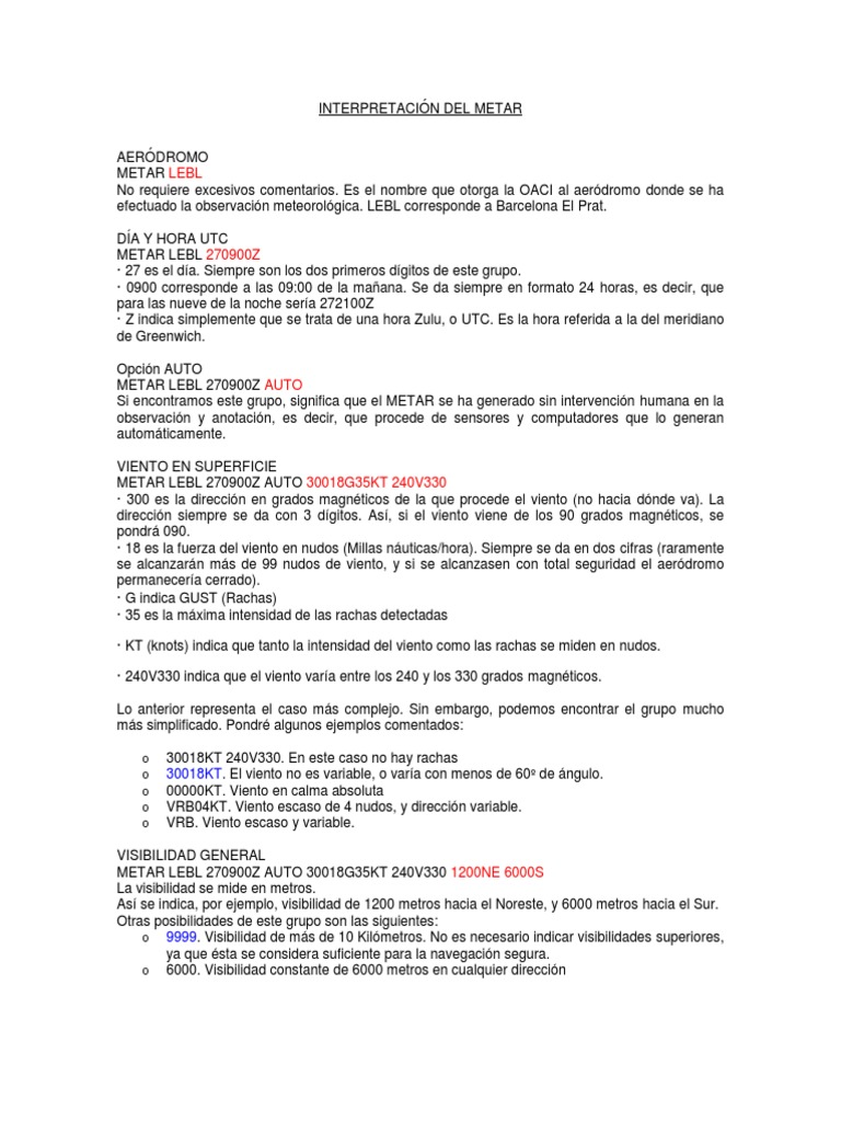Interpretación de Códigos METAR | PDF | Herida | Nube