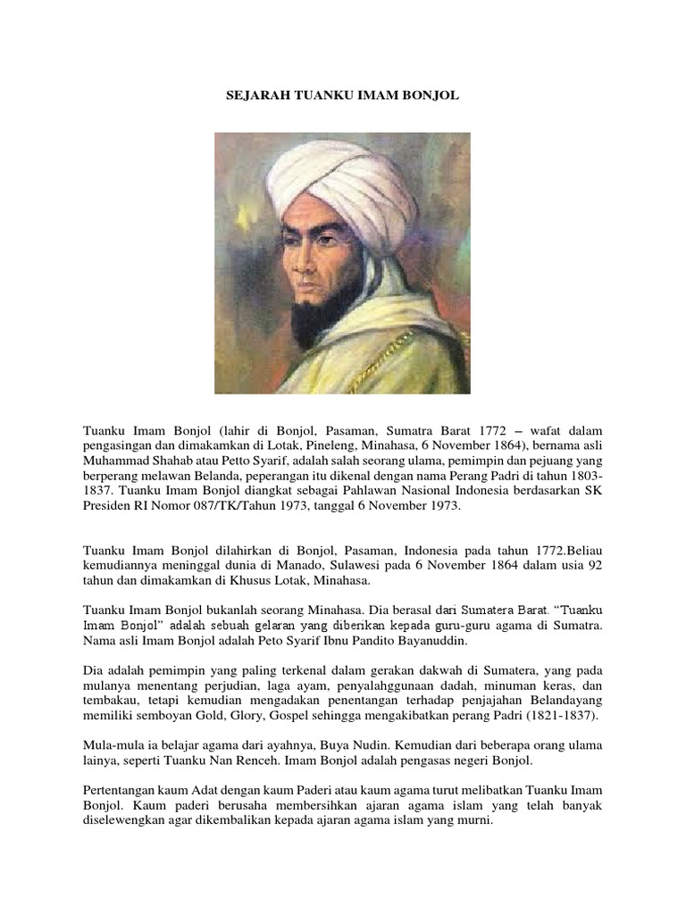 Sejarah Tuanku Imam Bonjol | PDF