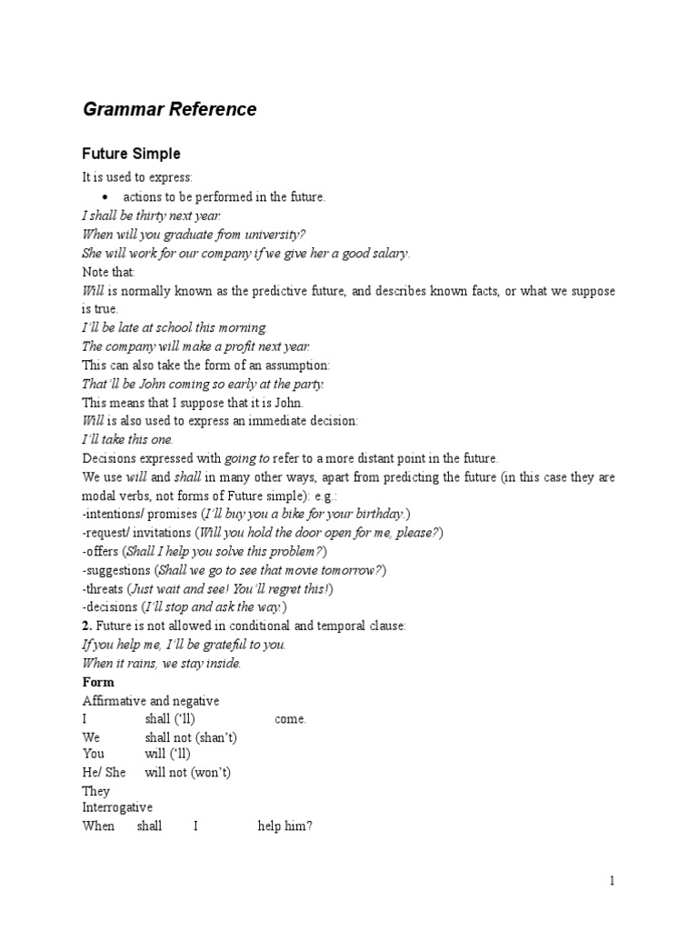 Grammar Reference: Future Simple | PDF | Morphology | Semiotics