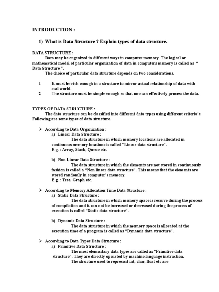 1) What Is Data Structure ? Explain Types of Data Structure | Download Free PDF | Queue ...