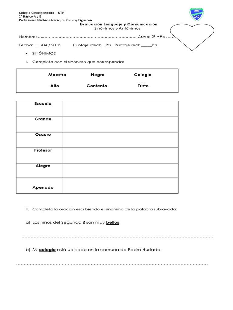 Prueba Sinonimos Antonimos Rommy | PDF