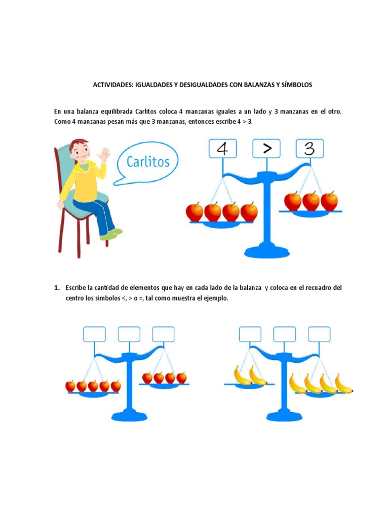 Actividades: Igualdades Y Desigualdades Con Balanzas Y Símbolos