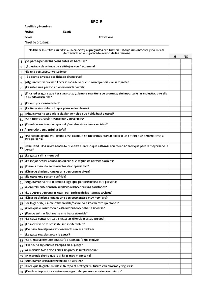 Cuadernillo EPQ R | PDF