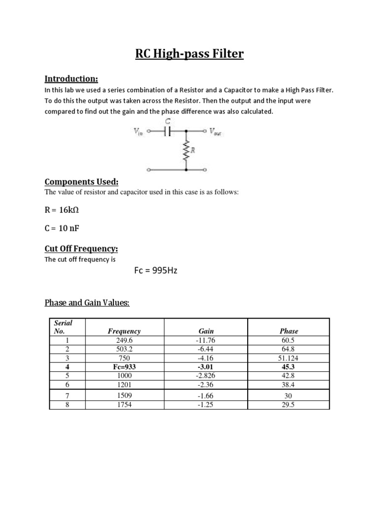 RC High-Pass Filter | PDF