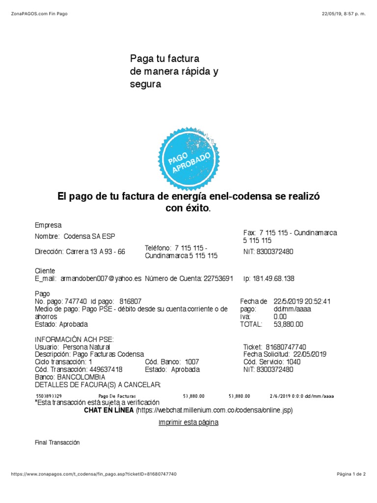 Confirmación de Pago Codensa | PDF | Industrias de servicio | Servicios (economía)