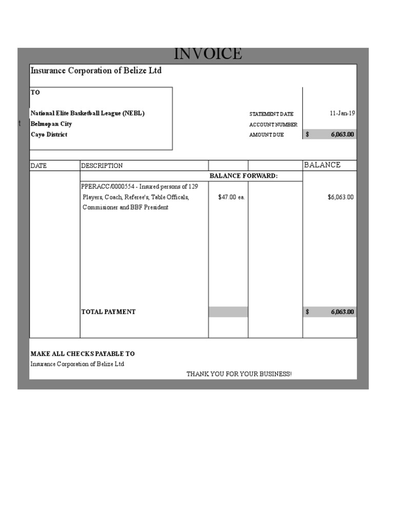 Invoice: Insurance Corporation of Belize LTD | PDF