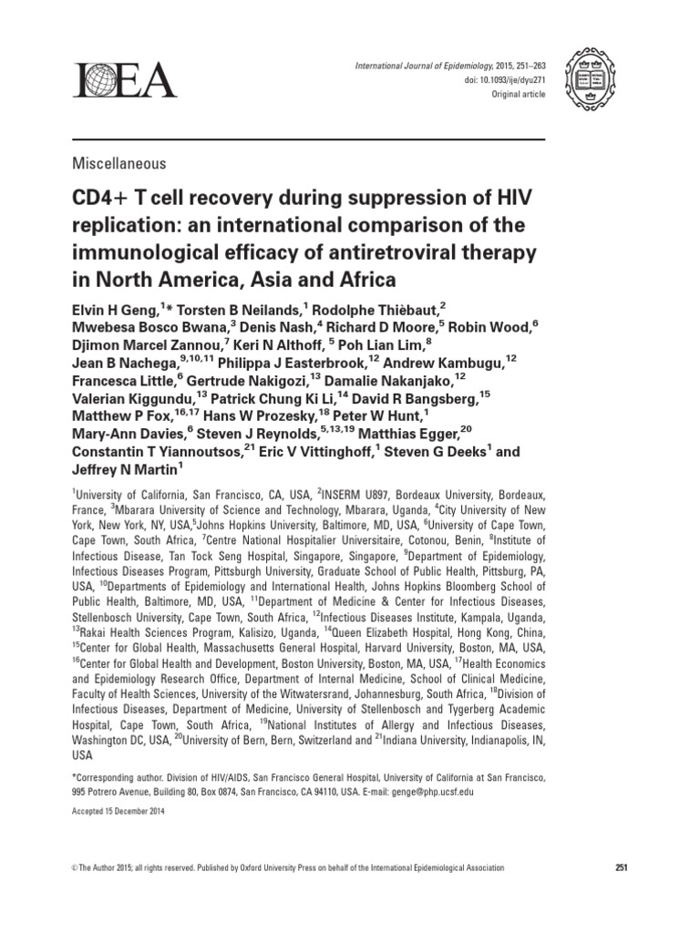 CD4+ T Cell Recovery During Suppression of HIV Replication An ...