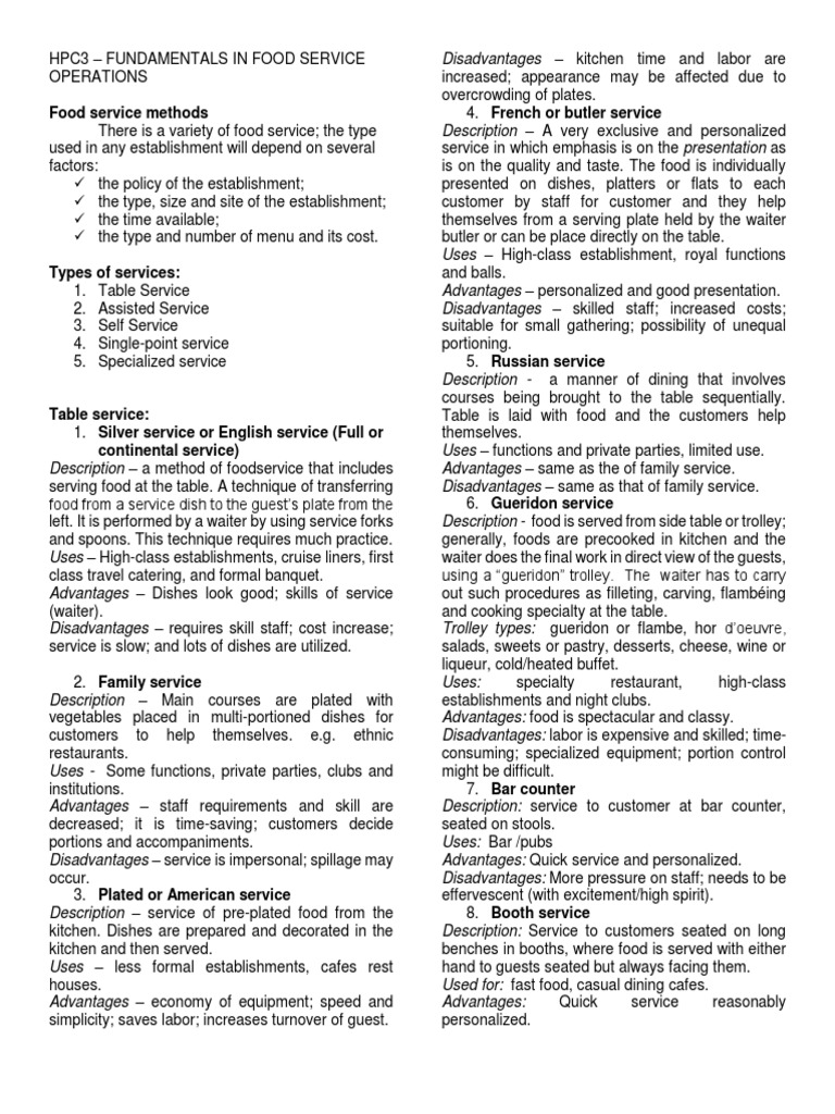Hpc3-Types of Table Service | PDF | Foodservice | Fast Food