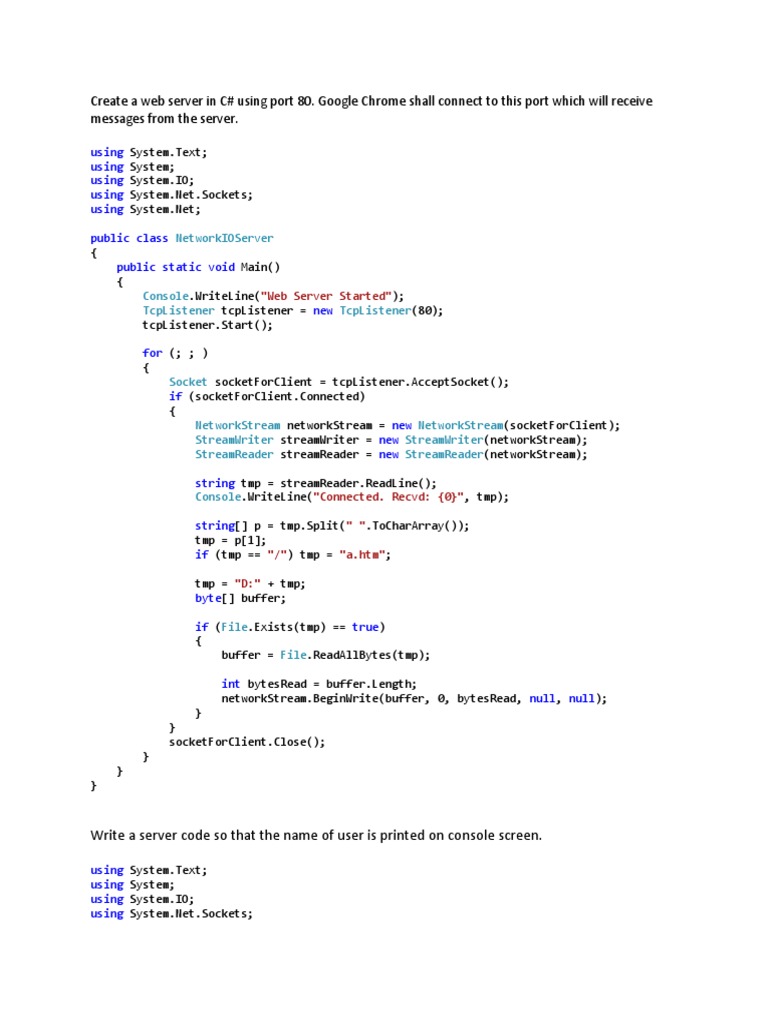 Creating Webserver in C# | PDF | Web Server | Internet & Web