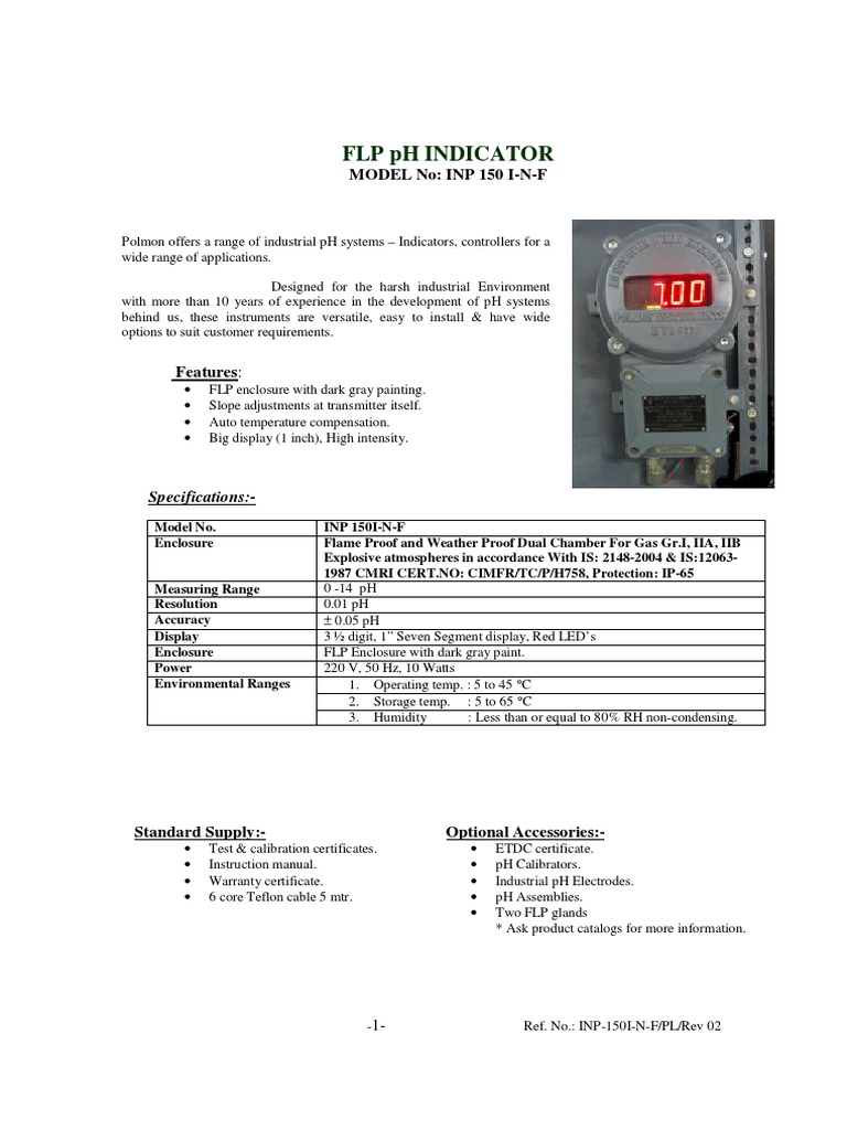 FLP PH Indicator: Model No: Inp 150 I-N-F | PDF | Ph | Calibration