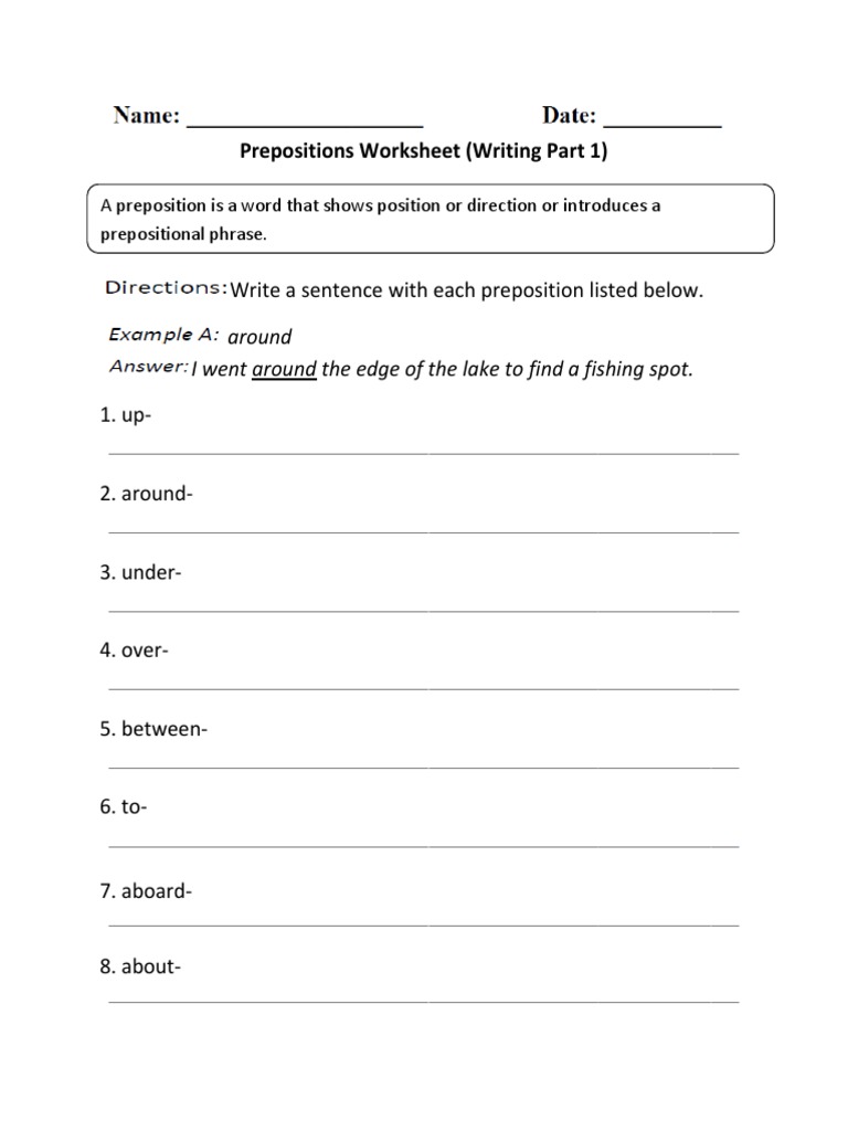 Exploring Positions and Directions: A Prepositions Worksheet | PDF
