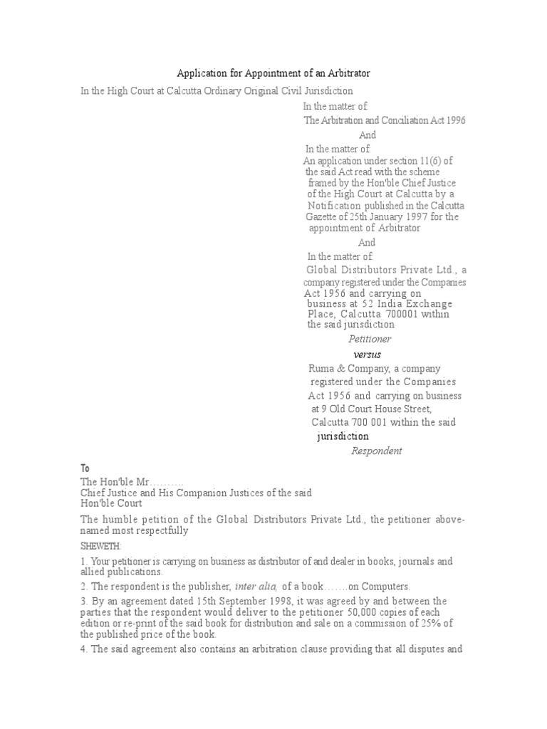 Application For Appointment of An Arbitrator-Arbitration & Award-1178 ...