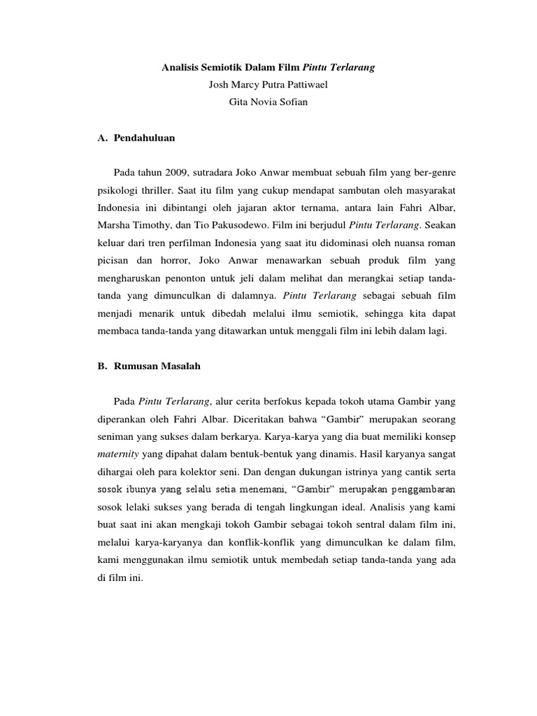 Analisis Semiotik Dalam Film Pintu Terlarang | PDF