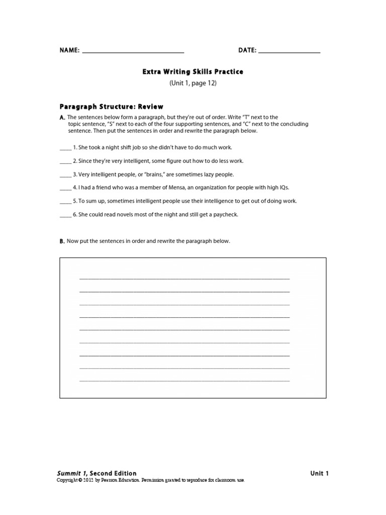 Extra Writing Skills Practice: (Unit 1, Page 12) | PDF