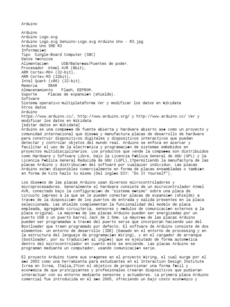 Arduino Wikipedia | Descargar gratis PDF | Arduino | Hardware de la computadora