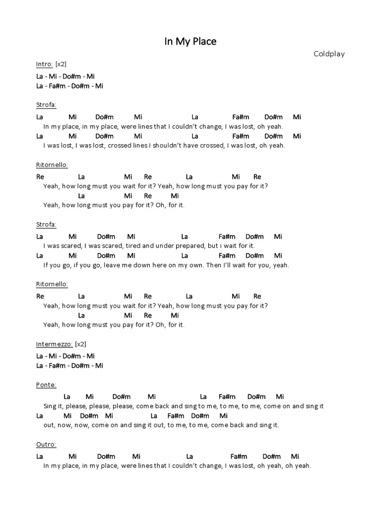 Coldplay "In My Place" Lyrics Analysis | PDF | Language Arts ...