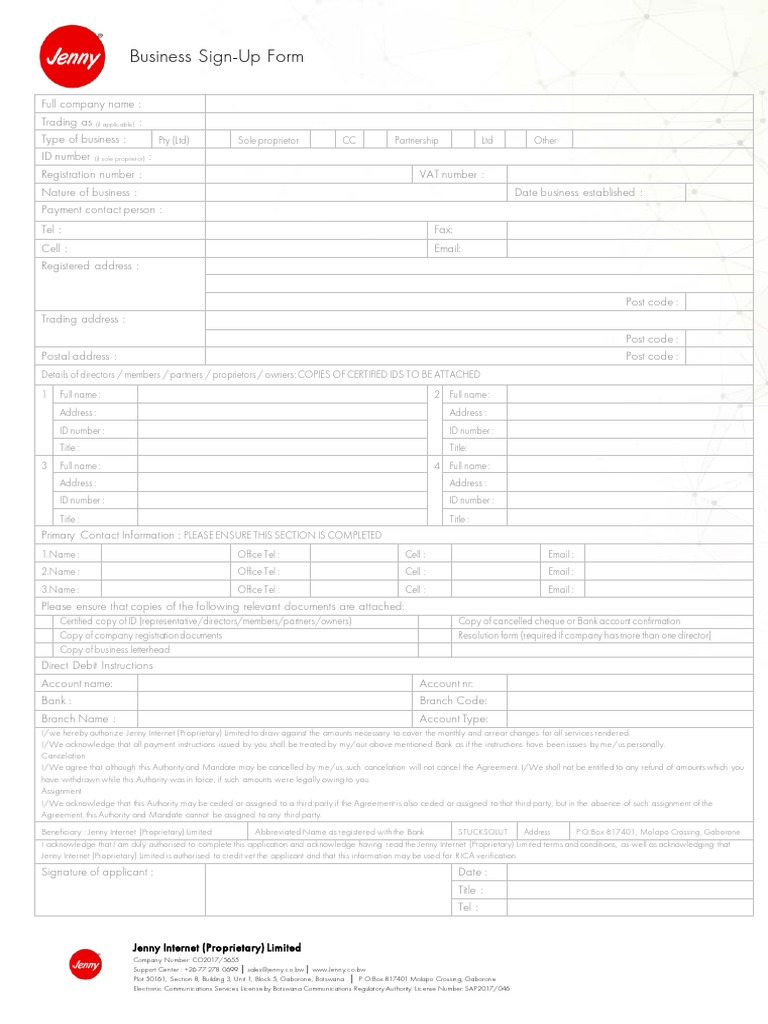 Business Sign-Up Form: (If Applicable) | PDF | Sole Proprietorship ...