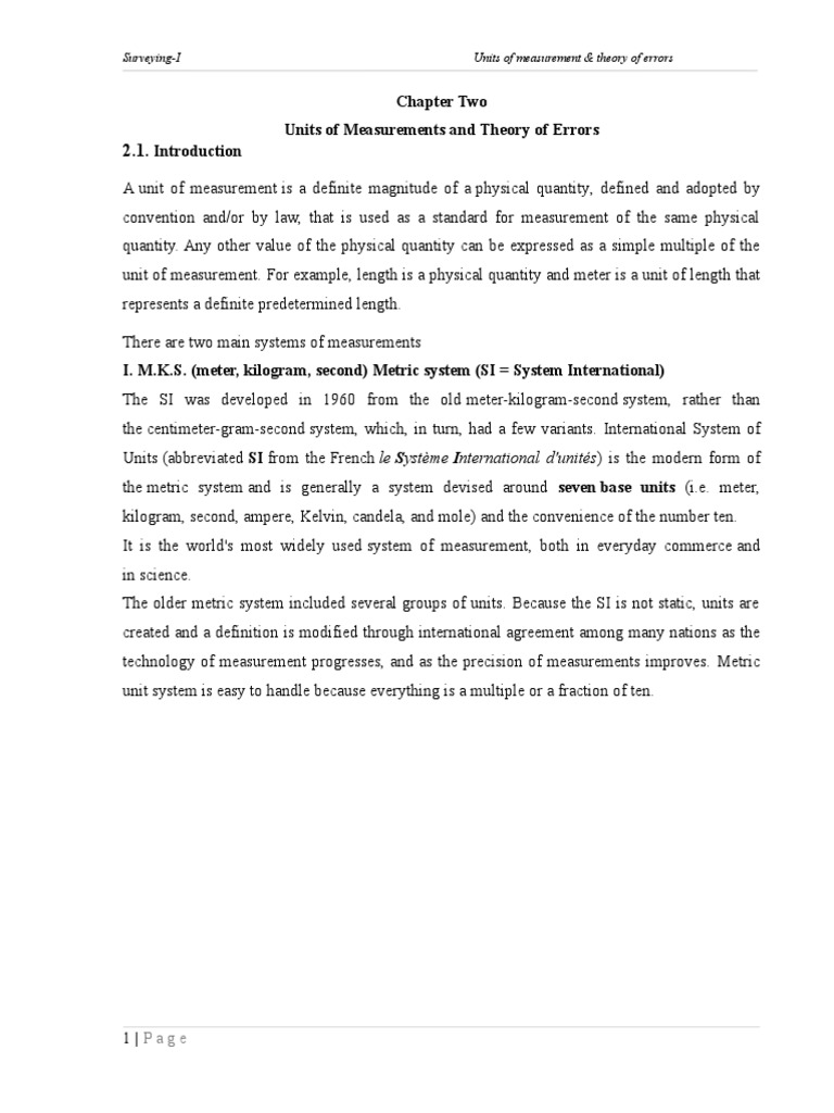 Chapter Two Units of Measurements and Theory of Errors | PDF | Observational Error ...