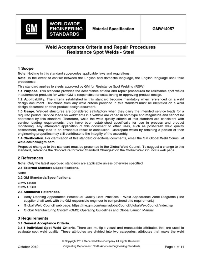 GMW 14057-2012 | PDF | Welding | Construction