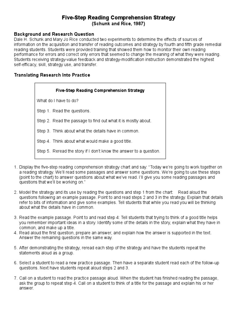 5 Step Reading Comprehension Strategy | Download Free PDF | Reading ...