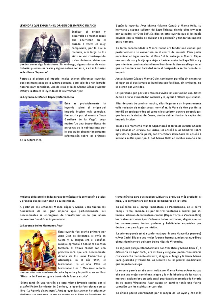 Leyendas Que Explican El Origen Del Imperio Incaico | PDF | Imperio Inca