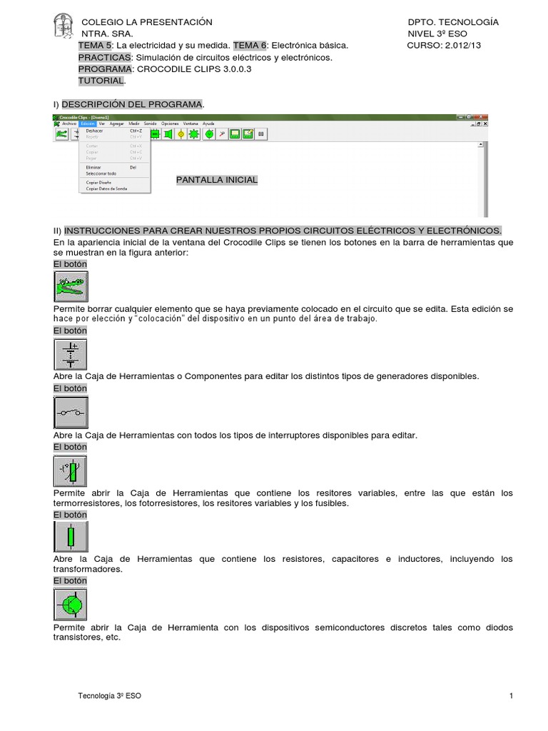 Tutorial Crocodile Clips 3 0 0 3 Curso 2 012 13 para El Alumnado PDF | PDF | Resistencia ...