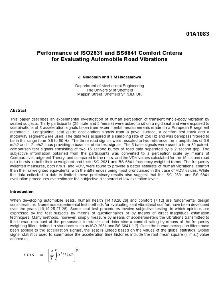 J. Giacomin and T.M Hacaambwa | PDF | Spectral Density | Psychophysics