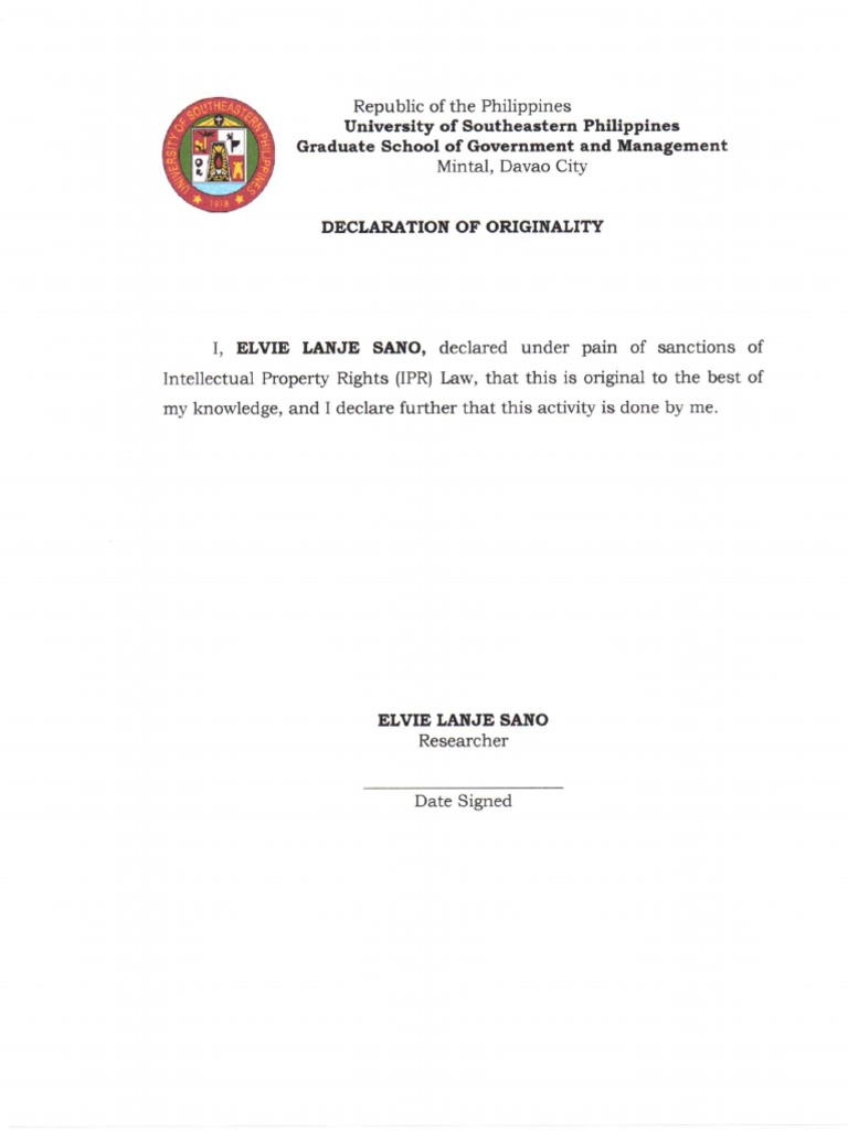 Declaration of Originality | PDF