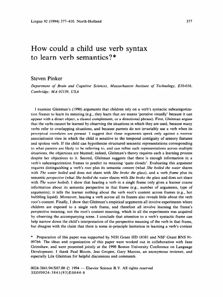How Could A Child Use Verb Syntax To Learn Verb Semantics? | PDF | Semantics | Subject (Grammar)